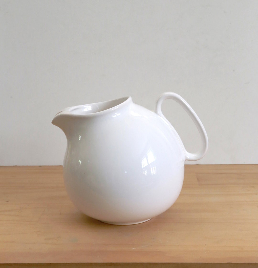 Vintage White Ball Pitcher, Round Pitcher, Ceramic Tilt Pitcher With ...