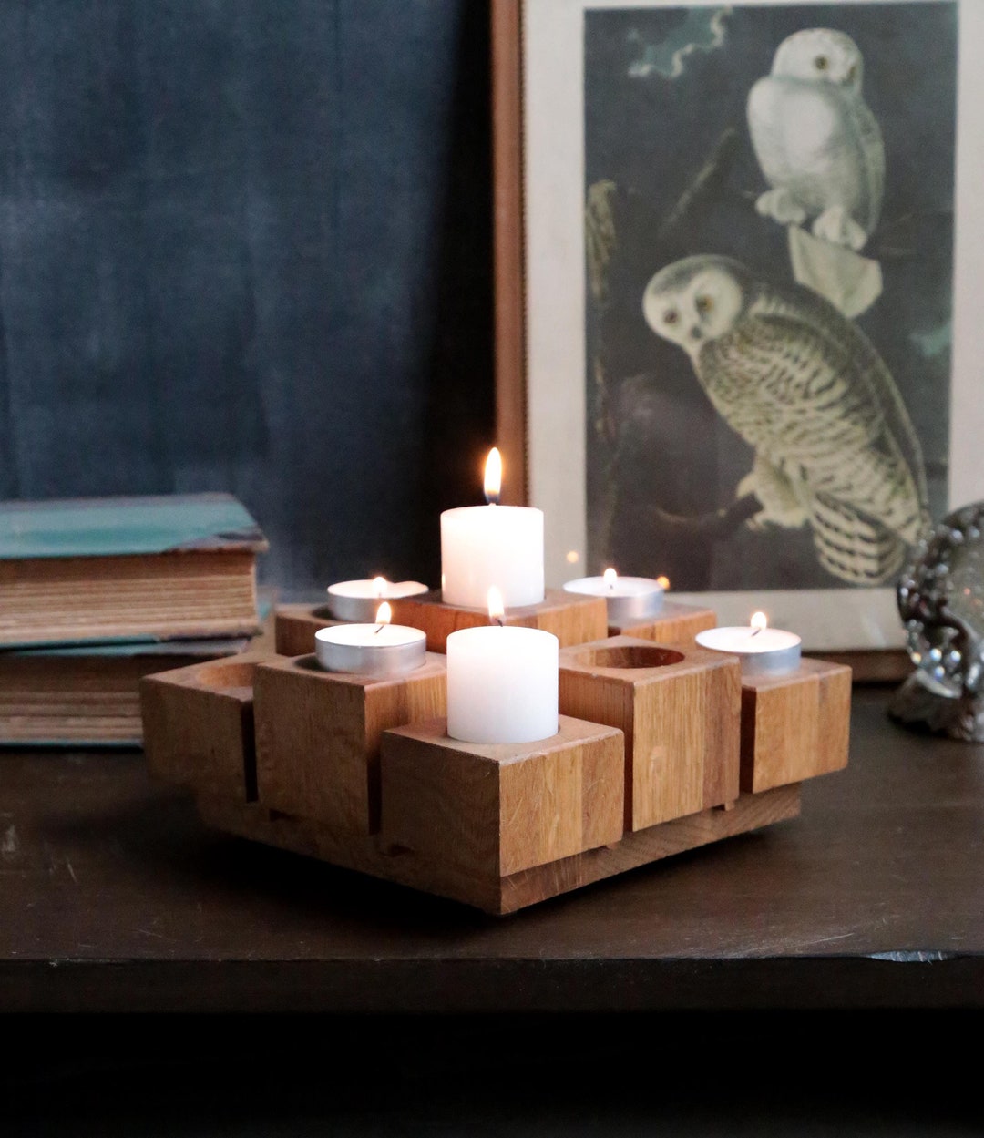 Vintage Wood Candle Holder, Block, Cube, Cubist, Square, Nine Candle ...