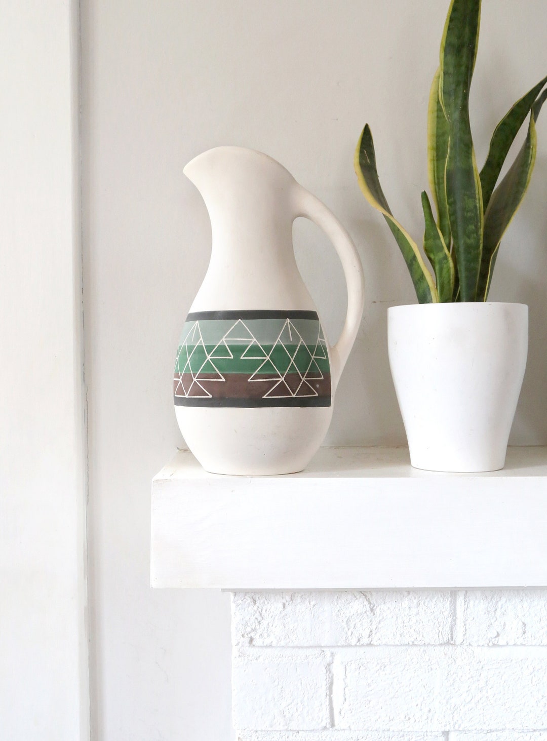 Vintage Hand Painted Pitcher With Handle, Native American, Etched ...