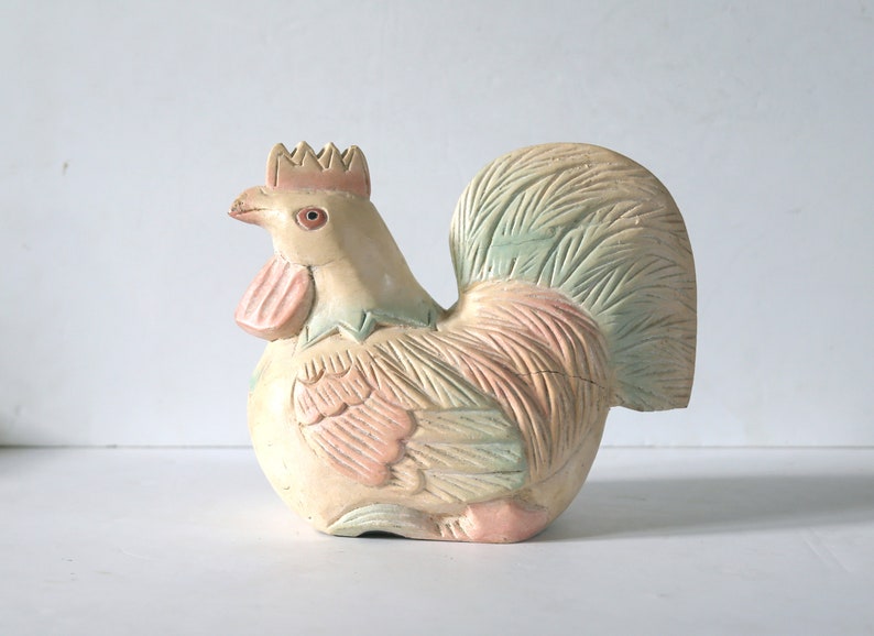 Vintage Folk Art Chicken Rustic Carved Wood Pastel Painted - Etsy