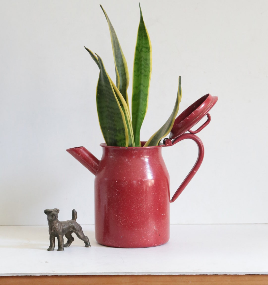 Vintage Decorative Red Metal Kettle, Metal Water Can, Rustic, Lidded ...