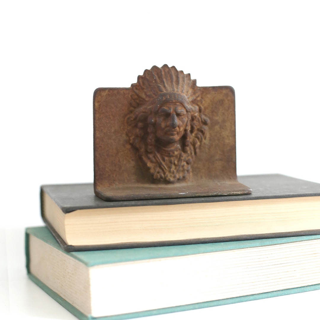 Vintage Bookend, Indian Chief Metal Bookend, Rusty Cast Iron, Shelf ...