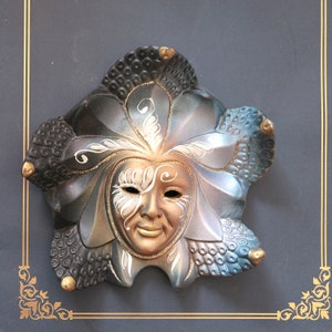 Vintage Ceramic Venetian Style Mask, Small Ceramic Mask, Blue and Gold ...