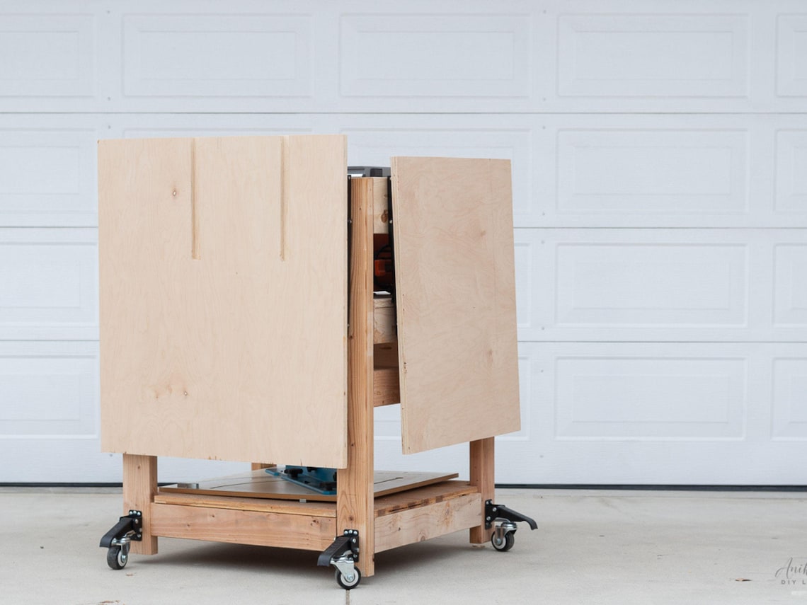 DIY Compact Table Saw Stand With Folding Outfeed Table and Extension ...