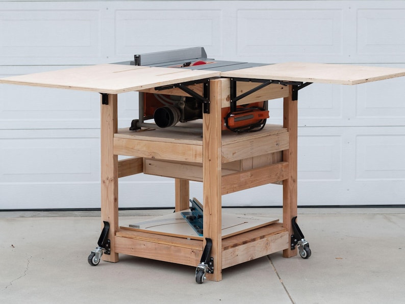 DIY Compact Table Saw Stand With Folding Outfeed Table and Extension ...