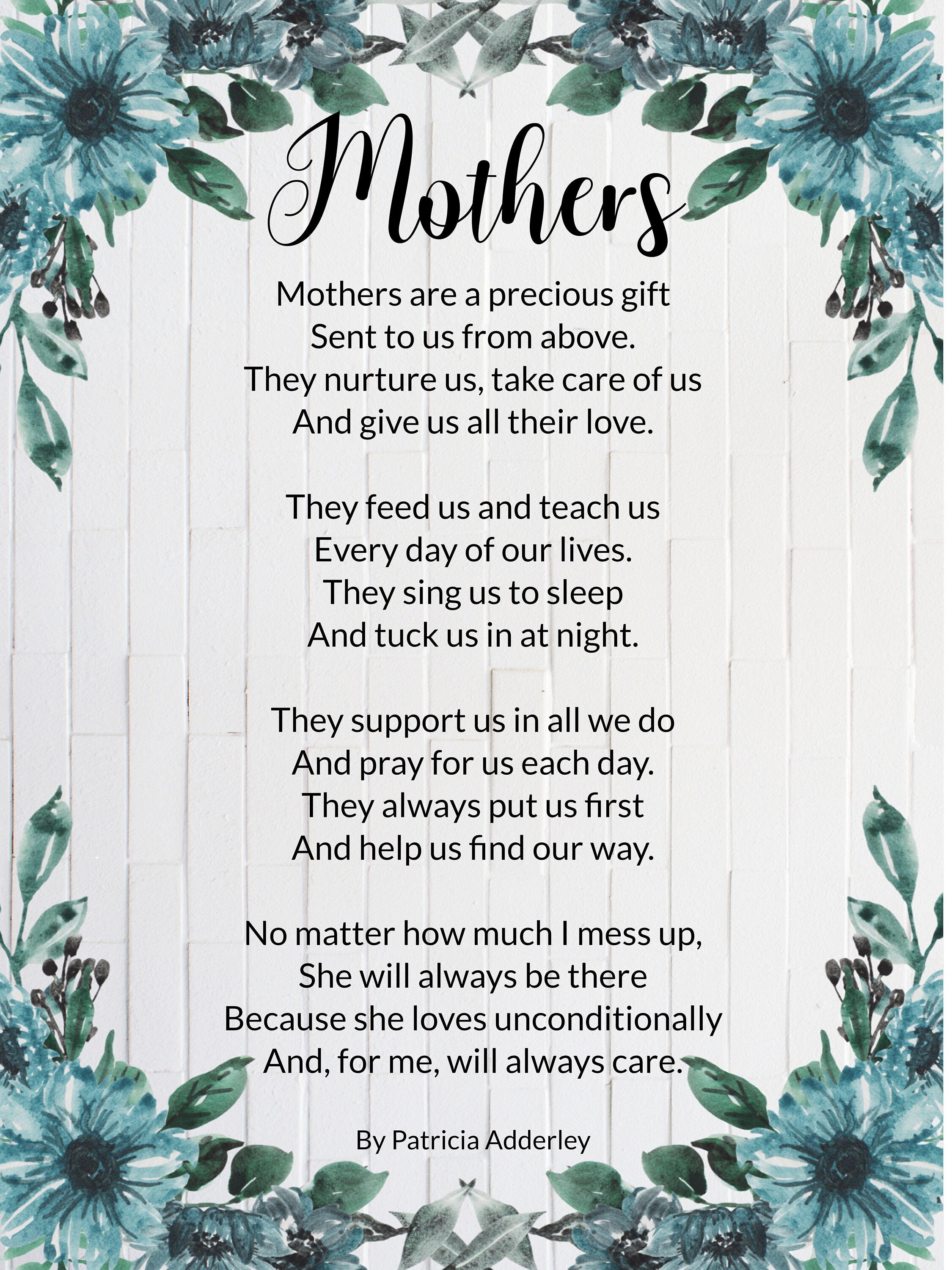Mother's Day Poem "mothers" Digital Print, Mother's Day Gift for Moms ...
