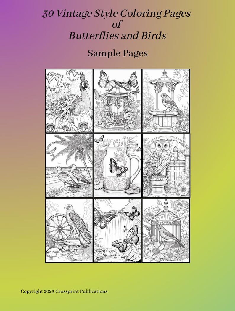 Vintage Style Coloring Vintage Butterflies Coloring Vintage Birds ...