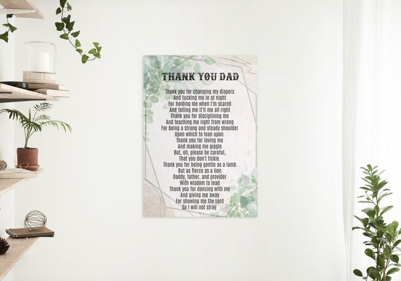 Thank You Dad Father's Day Poem Fathers Day Presents Unique Personal ...