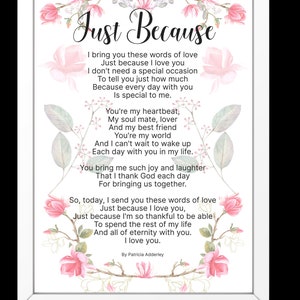 Just Because Love Poem Anniversary Gift for Her, Romantic Love Poem ...