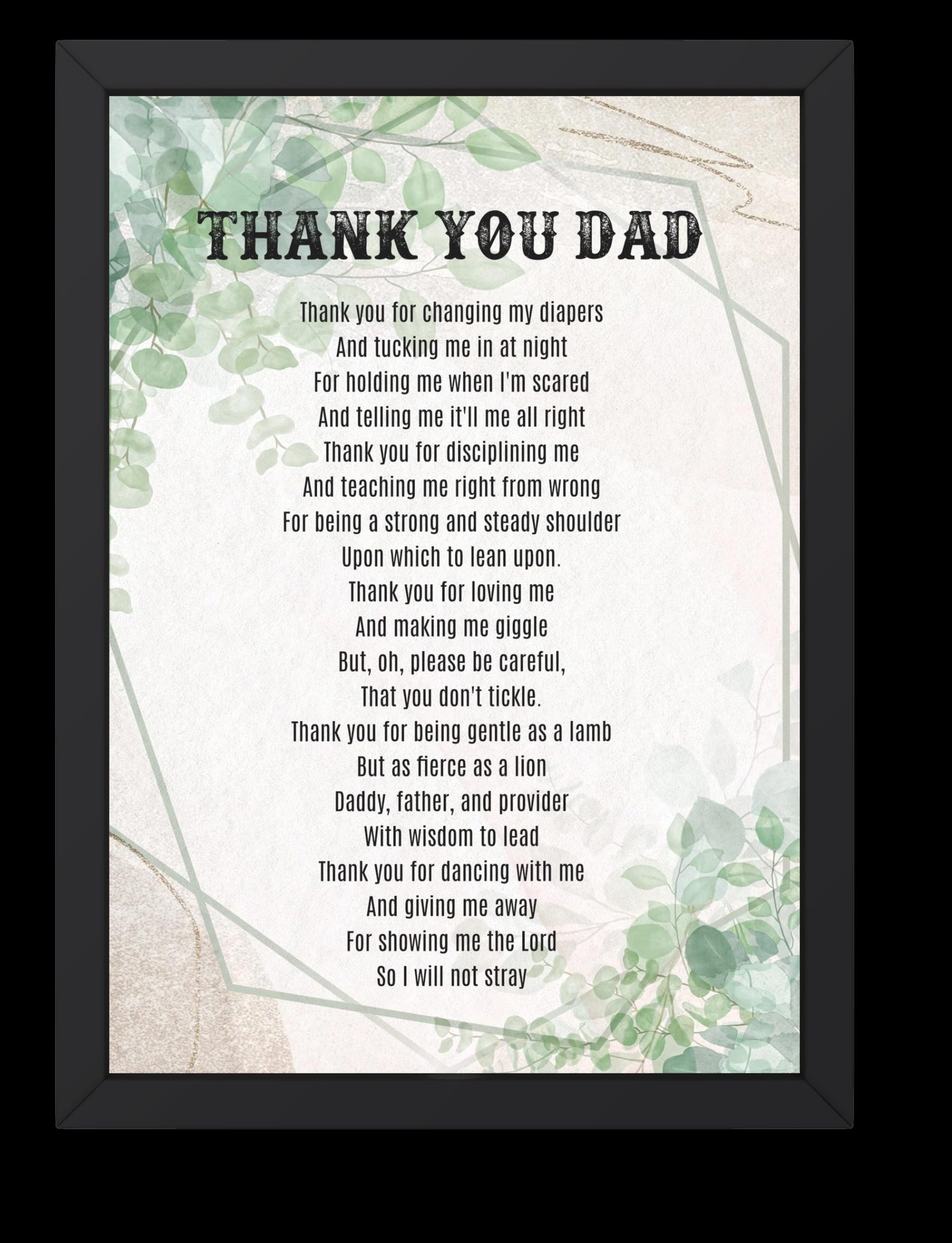 Thank You Dad Father's Day Poem Fathers Day Presents Unique Personal ...