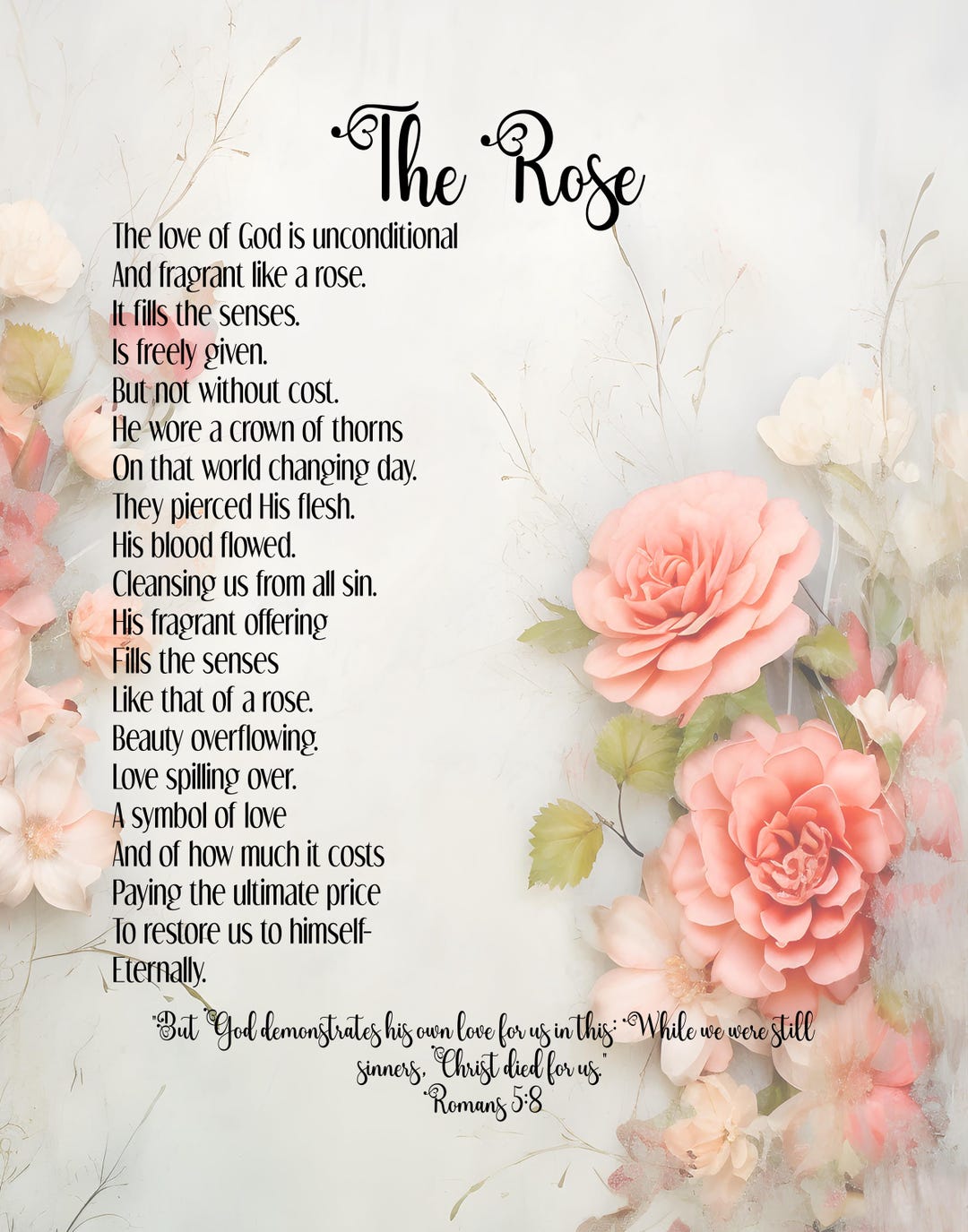 The Rose Christian Poem About God's Love Digital Print Christianity ...