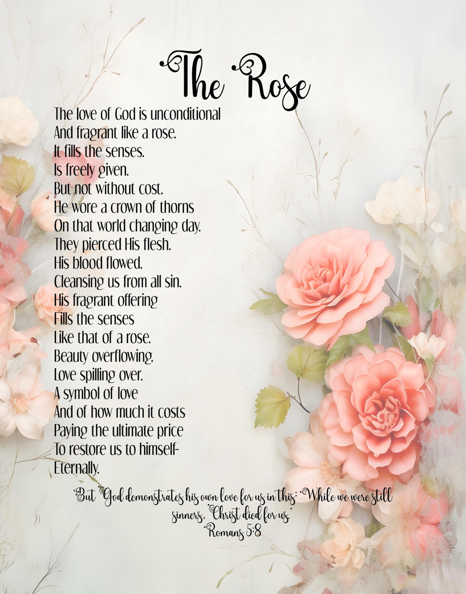 The Rose Christian Poem About God's Love Digital Print Christianity ...