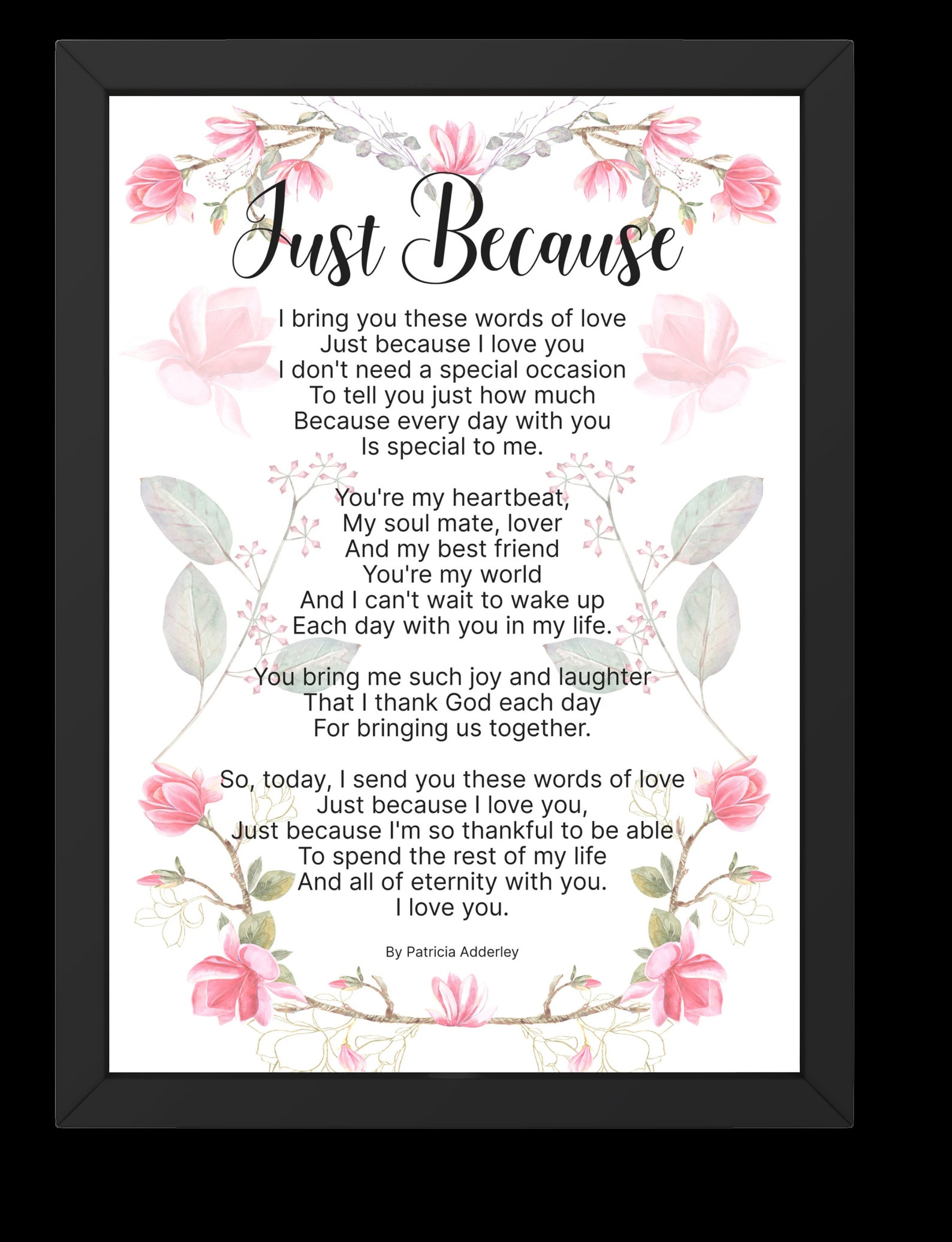 Just Because Love Poem Anniversary Gift for Her, Romantic Love Poem ...