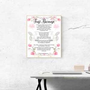 Just Because Love Poem Anniversary Gift for Her, Romantic Love Poem ...