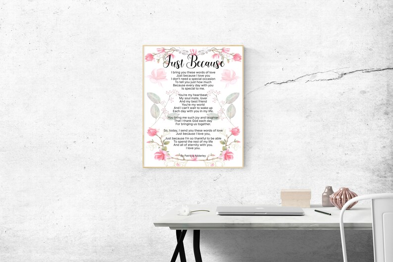Just Because Love Poem Anniversary Gift for Her, Romantic Love Poem ...