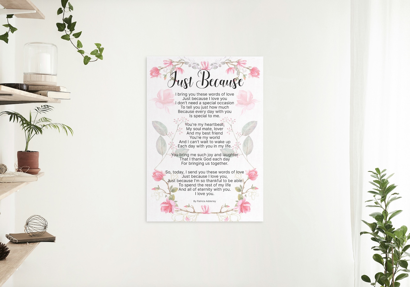 Just Because Love Poem Anniversary Gift for Her, Romantic Love Poem ...