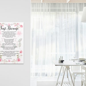 Just Because Love Poem Anniversary Gift for Her, Romantic Love Poem ...