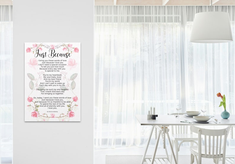 Just Because Love Poem Anniversary Gift for Her, Romantic Love Poem ...