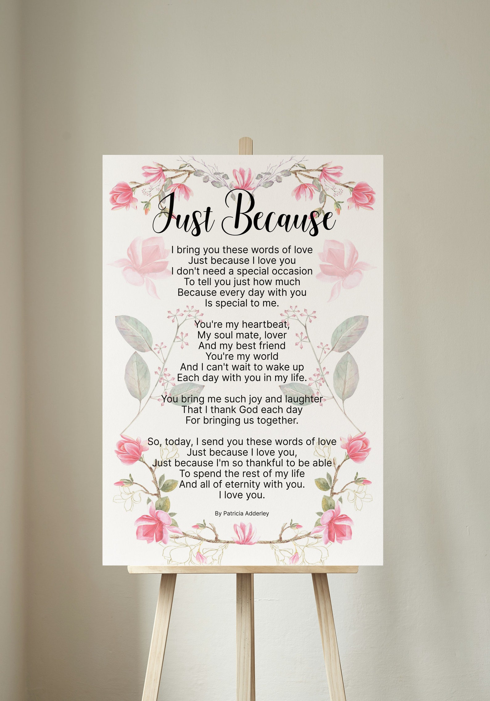 Just Because Love Poem Anniversary Gift for Her, Romantic Love Poem ...
