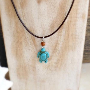 Turquoise Wood Turtle Necklace , Sea Turtle Jewellery , Boho Leather ...