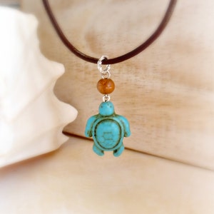 Turquoise Wood Turtle Necklace , Sea Turtle Jewellery , Boho Leather ...