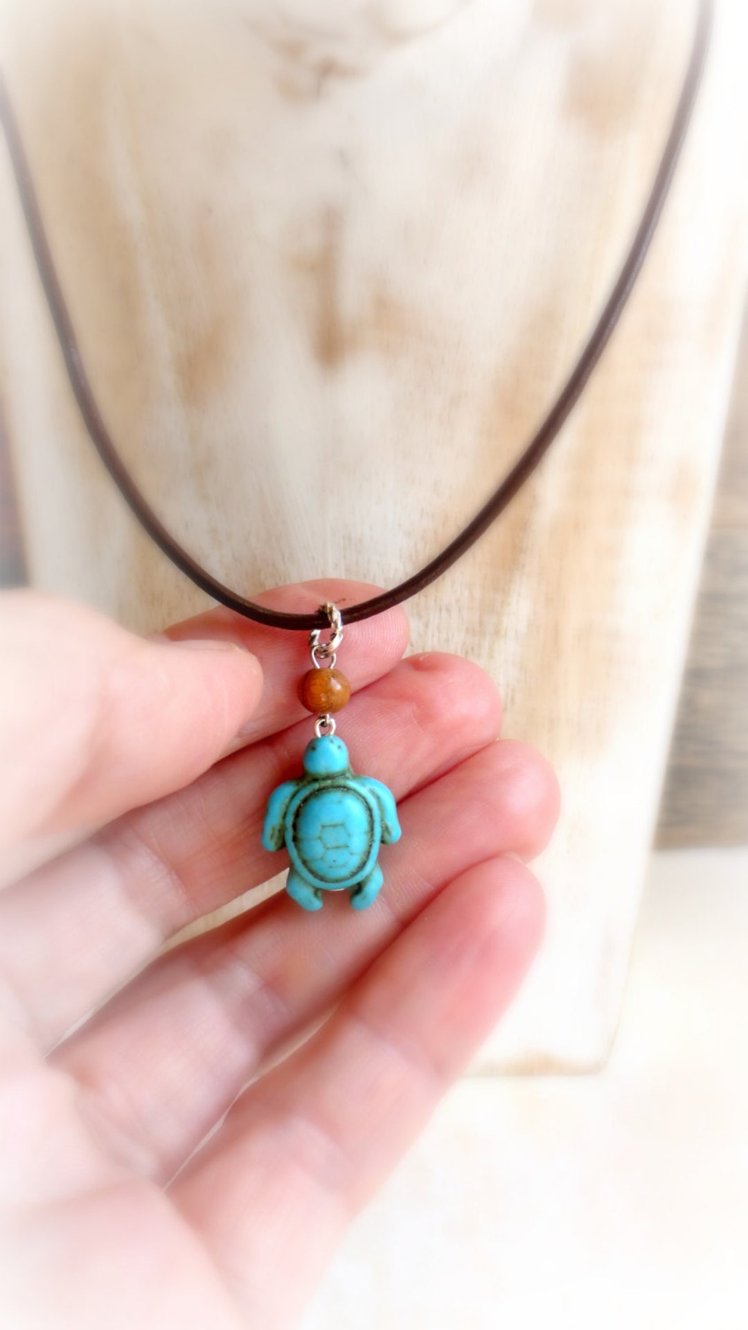 Turquoise Wood Turtle Necklace , Sea Turtle Jewellery , Boho Leather ...