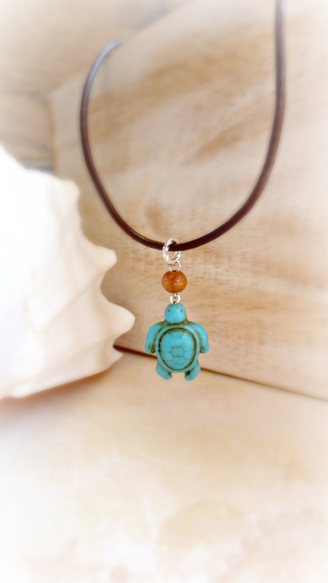 Turquoise Wood Turtle Necklace Sea Turtle Jewellery Boho | Etsy