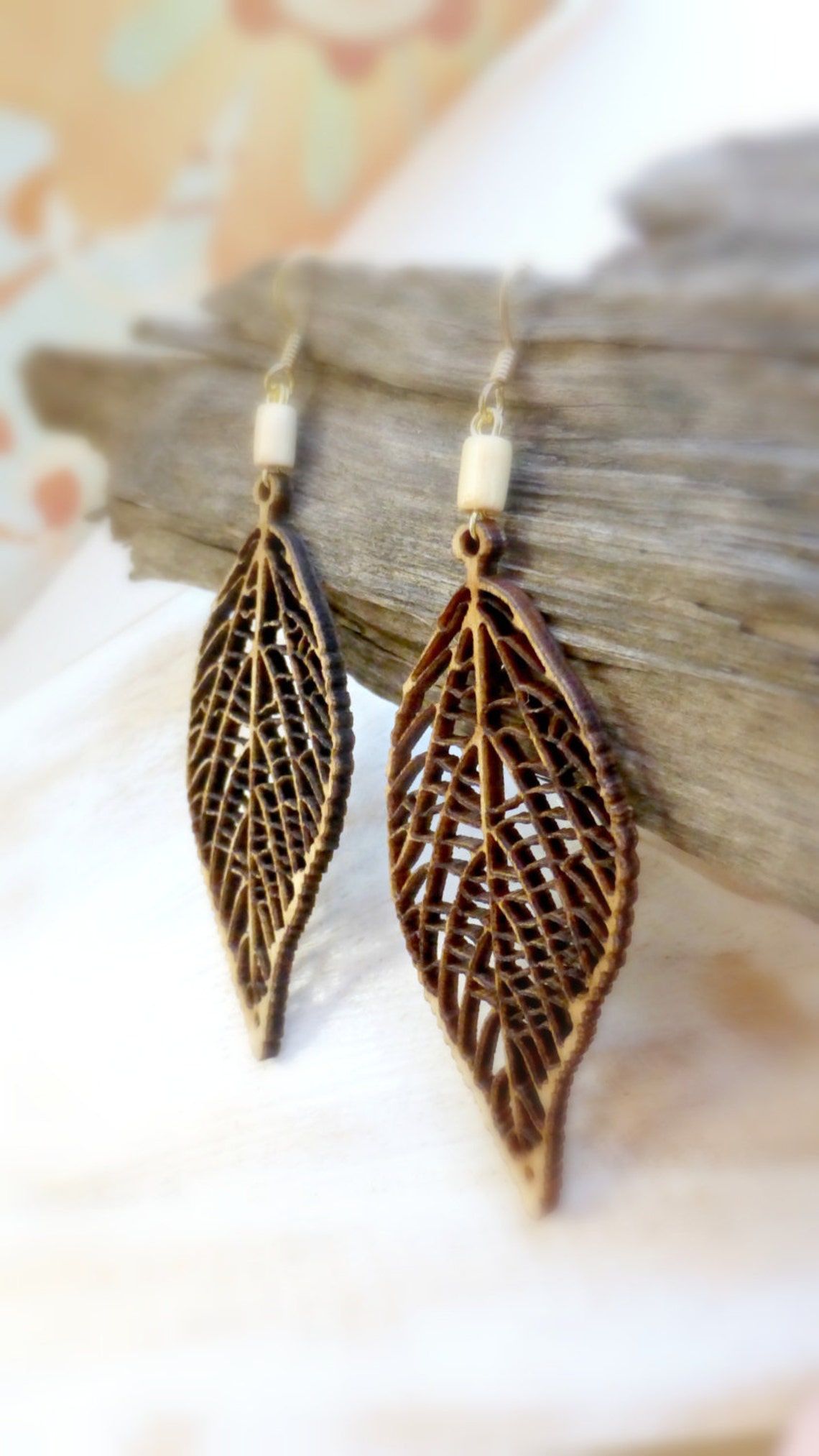 Rustic Leaf Nature Wood Earrings Natural Eco Laser Cut Jewellery Long ...