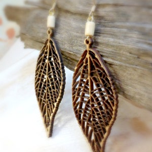 Rustic Leaf Nature Wood Earrings Natural Eco Laser Cut Jewellery Long ...