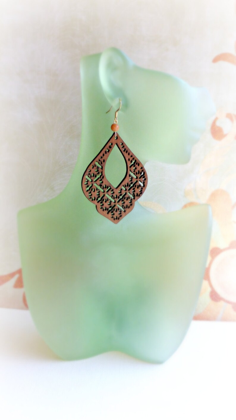 Gypsy brown wood earrings Laser cut statement jewelry Boho | Etsy