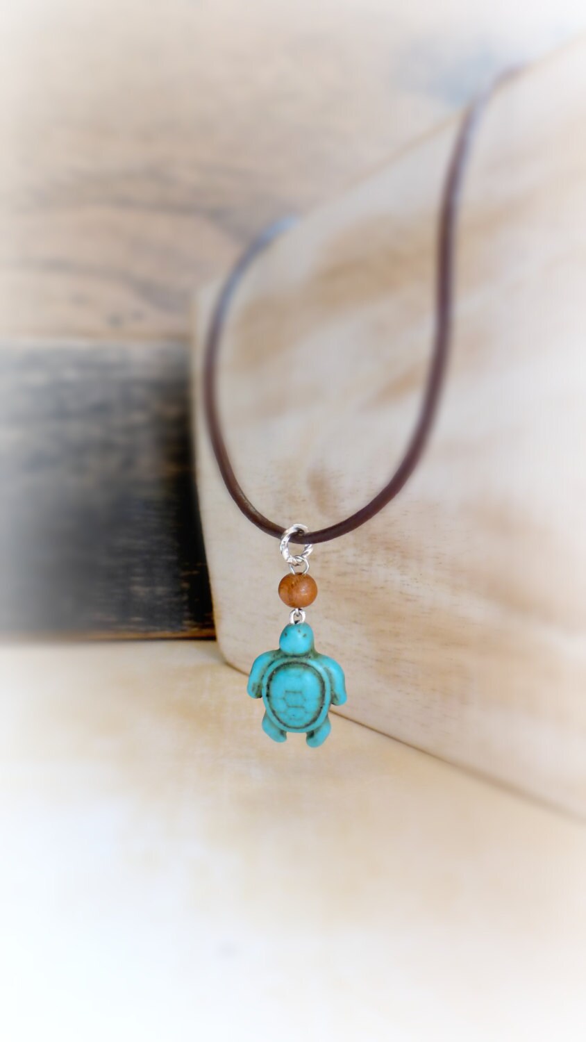 Turquoise Wood Turtle Necklace , Sea Turtle Jewellery , Boho Leather ...
