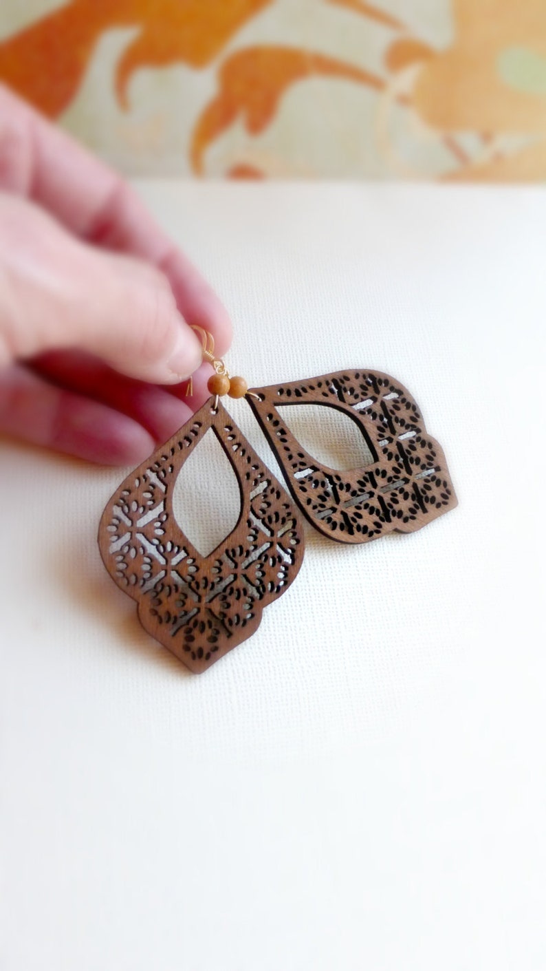 Gypsy Brown Wood Earrings Laser Cut Statement Jewelry Boho - Etsy