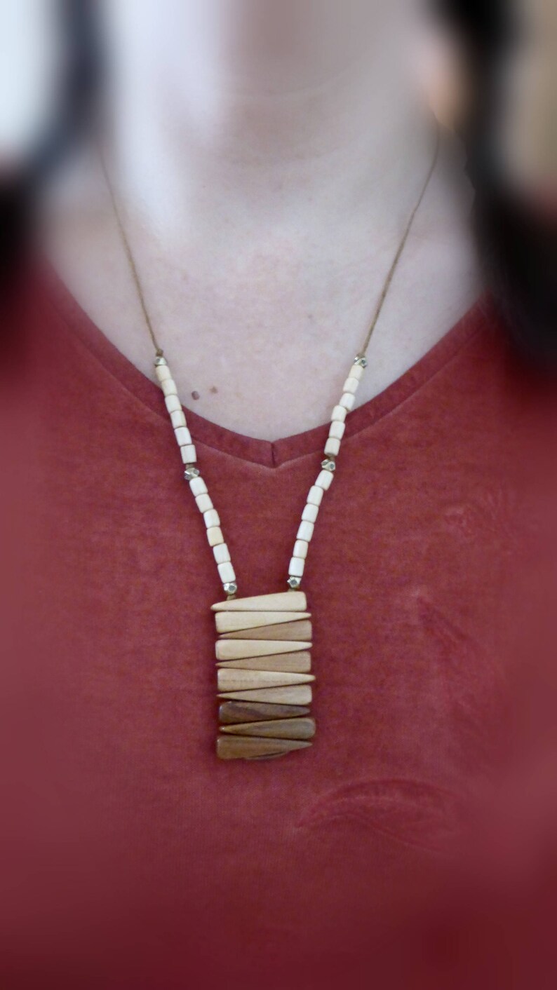 Bohemian Cord Wood Necklace Boho Geometric Wooden Necklace - Etsy