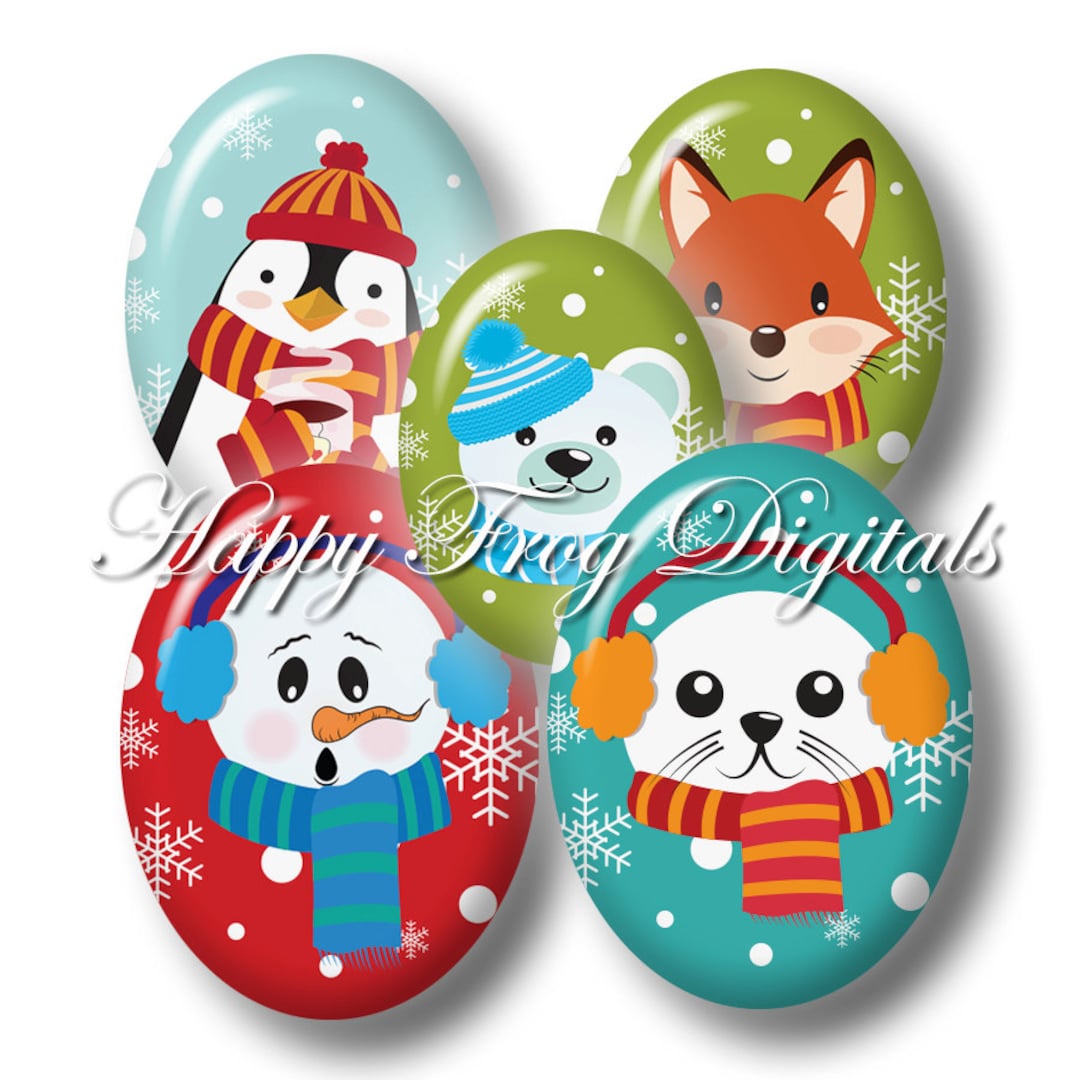 Winter Characters - 30x40, 18x25 and 13x18 Mm Ovals - Digital Collage ...