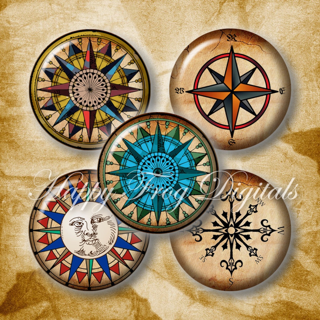 Compass Rose - 12, 14, 16, 18, 20 Mm Circles - Digital Collage Sheet ...