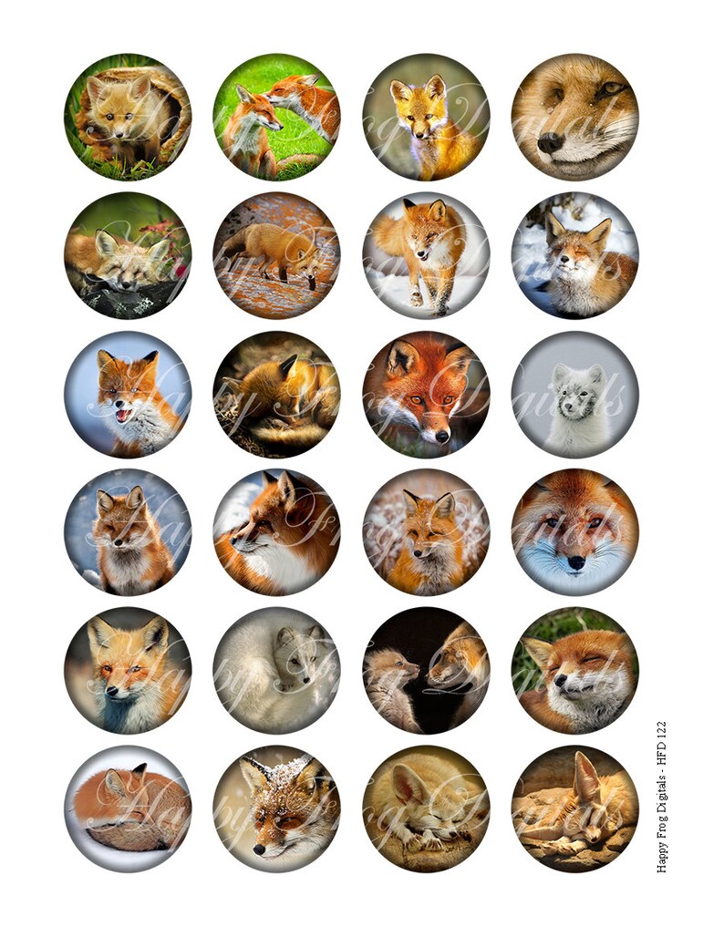 Cute Foxes 12 14 16 18 20 Mm Circles Digital Collage - Etsy