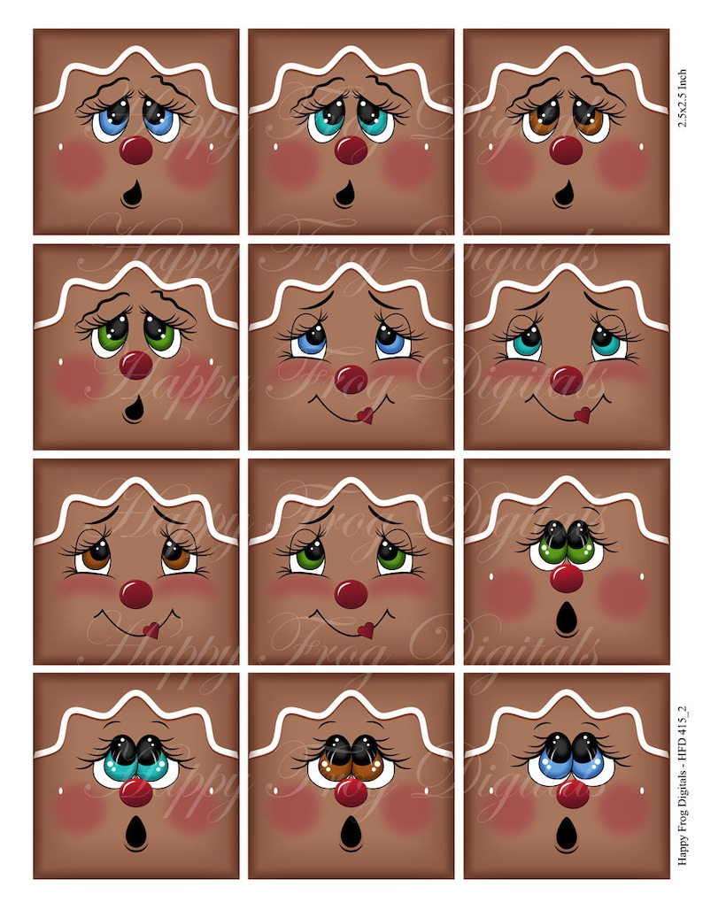 Gingerbread Man - 2.5"x2.5", 2"x2" Squares - Digital Collage Sheet ...