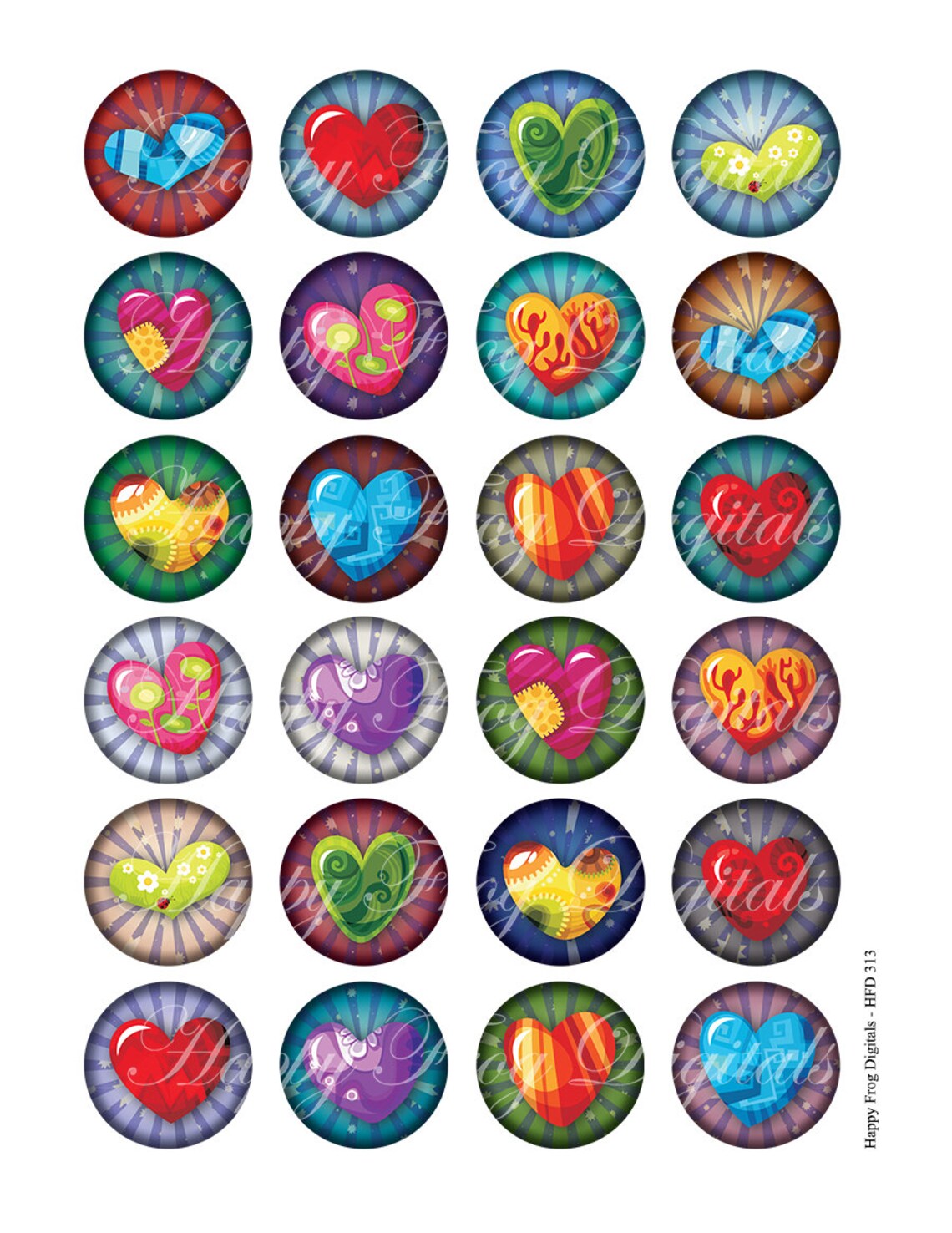 Hearts 12 14 16 18 20 mm circles Digital Collage Sheet | Etsy