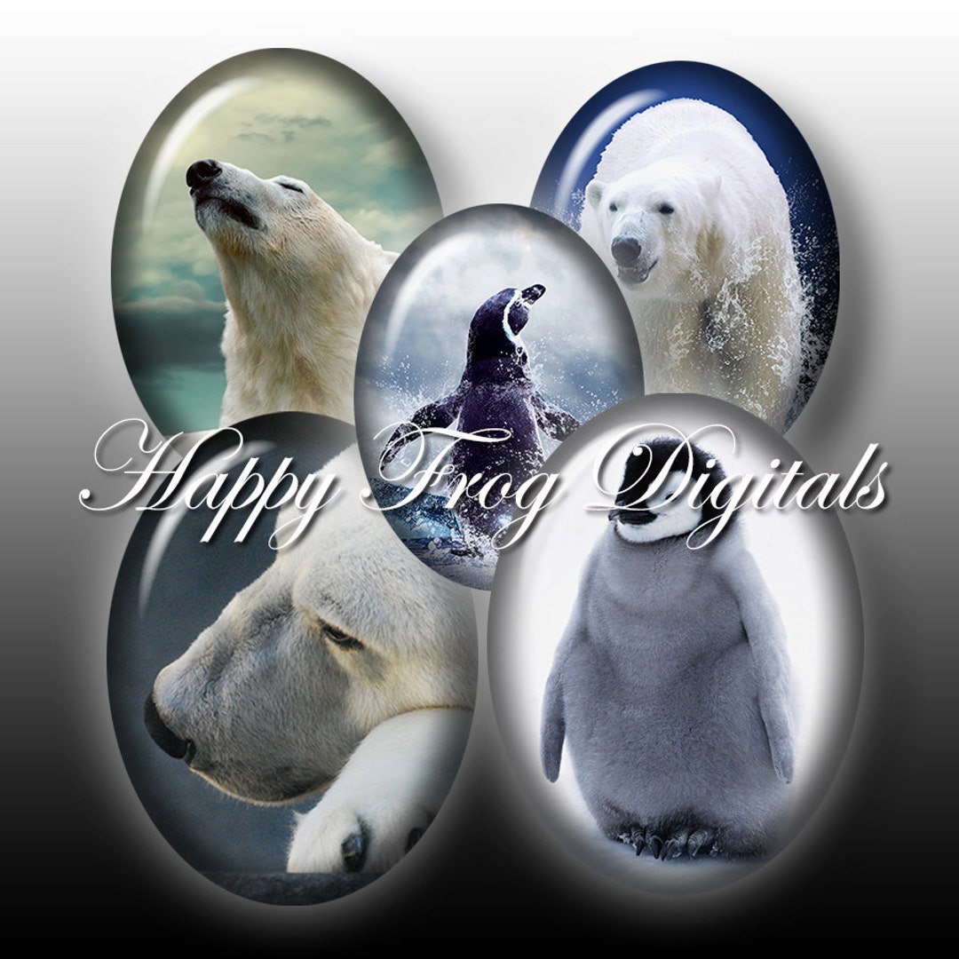 Polar Bears and Penguins - 30x40, 18x25 and 13x18 Mm Ovals - Digital ...