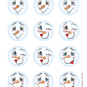 Snowmen Faces - Set 2 - 2.5", 2" Circles - Digital Collage Sheet - 392 ...