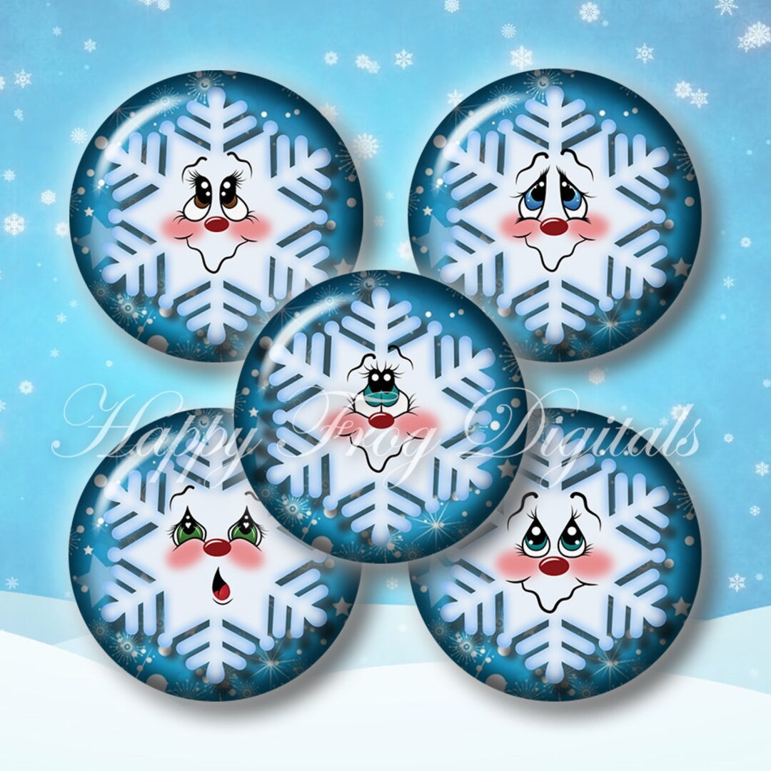 Snowflake Faces - 12, 14, 16, 18, 20 Mm Circles - Digital Collage Sheet ...