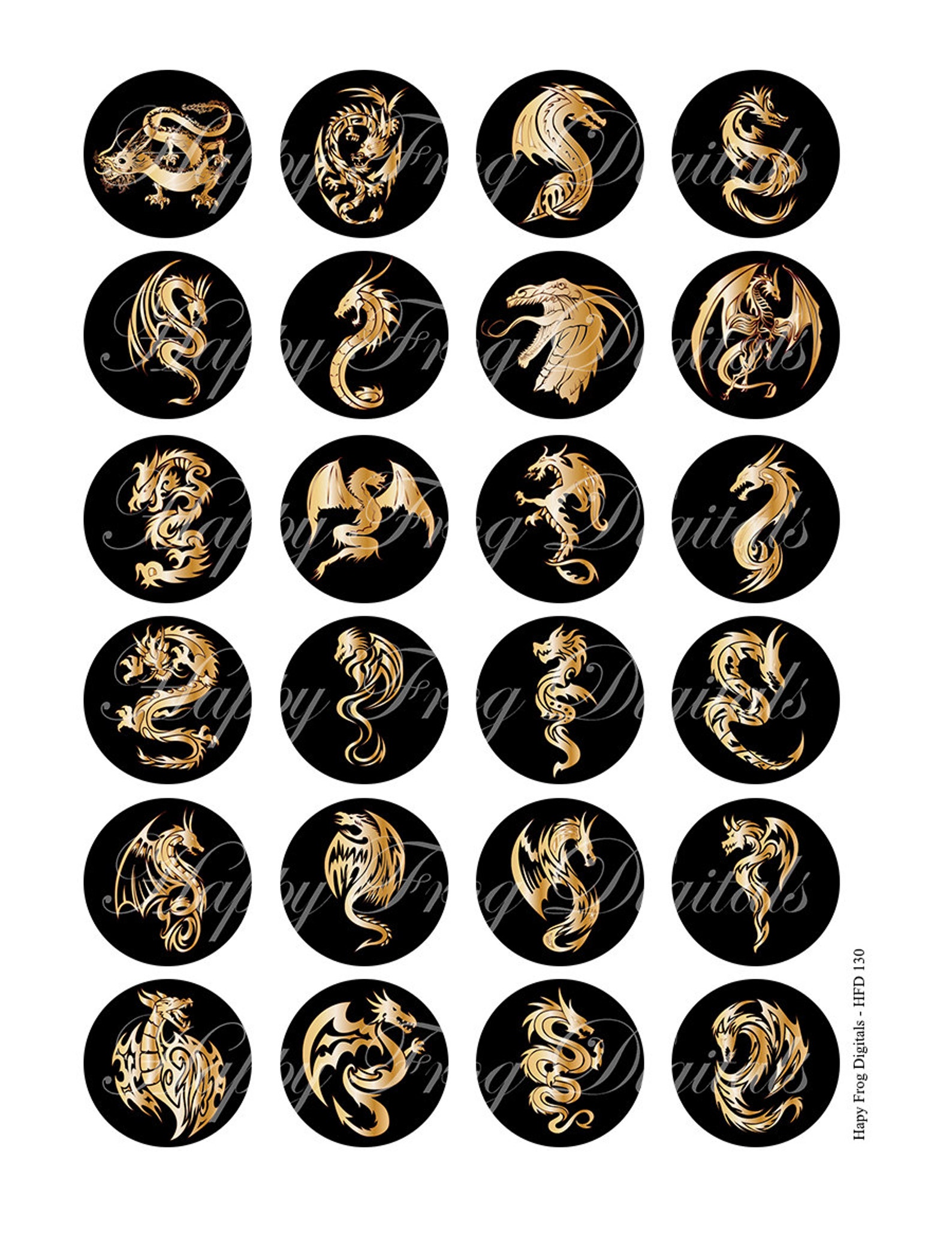 Golden Dragons - 12, 14, 16, 18, 20 Mm Circles - Digital Collage Sheet ...