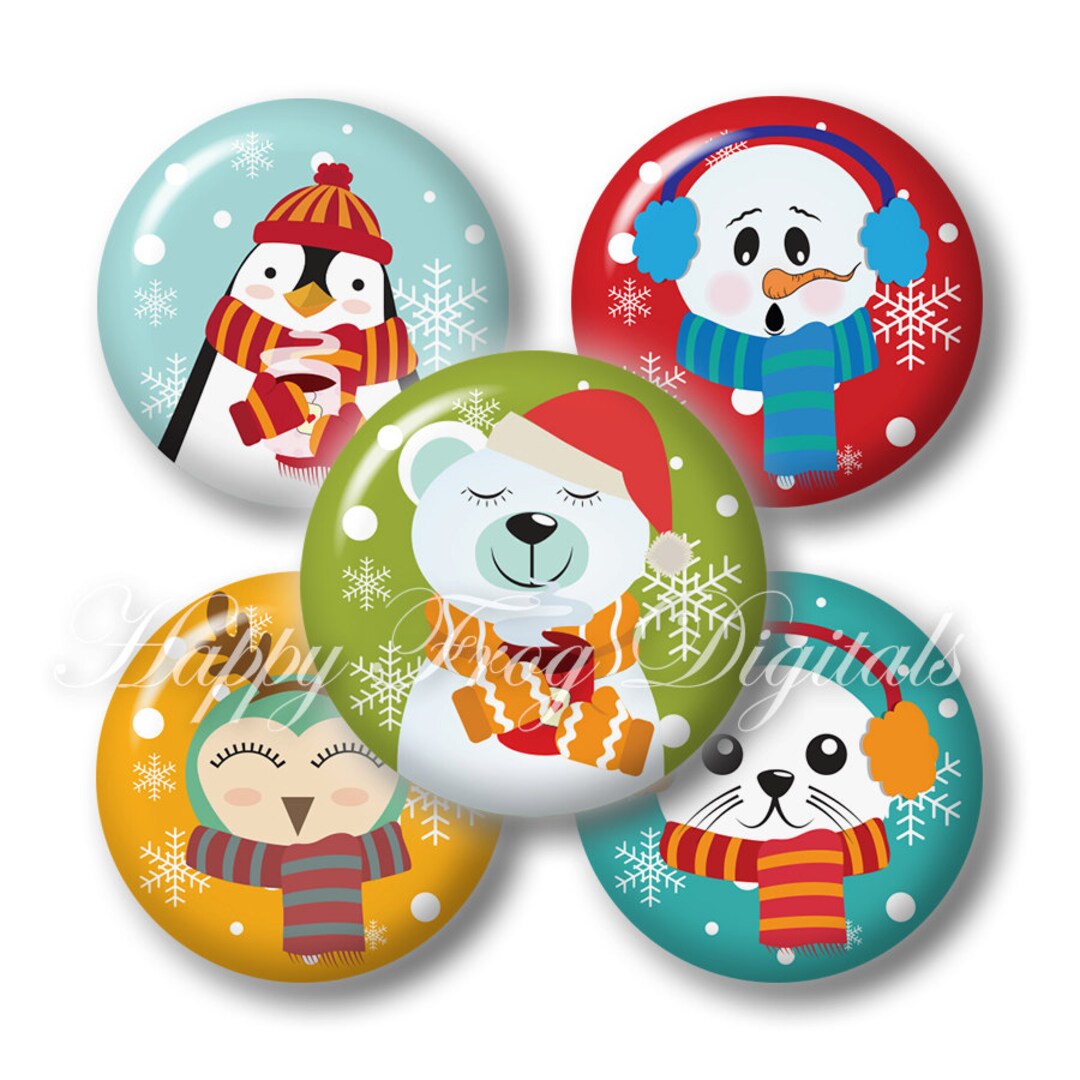 Winter Characters - 1.5", 1", 30 Mm, 25 Mm Circles - Digital Collage ...