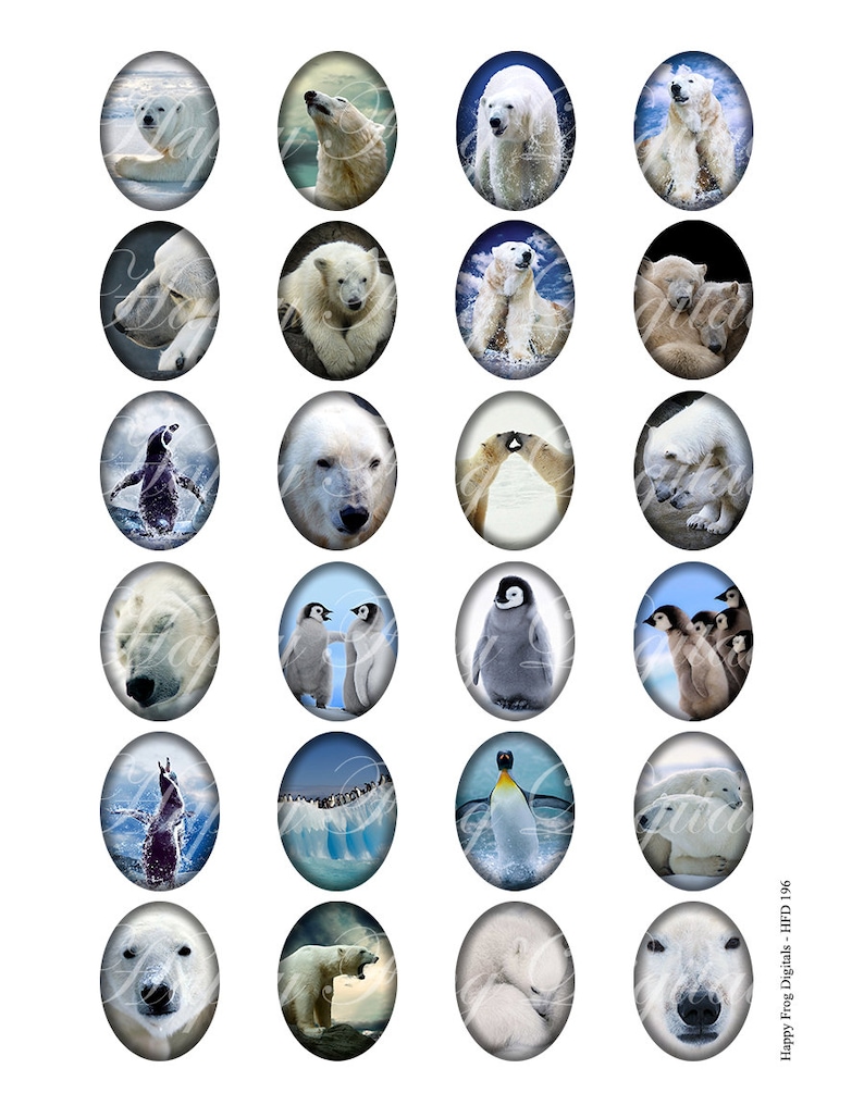 Polar Bears and Penguins - 30x40, 18x25 and 13x18 Mm Ovals - Digital ...