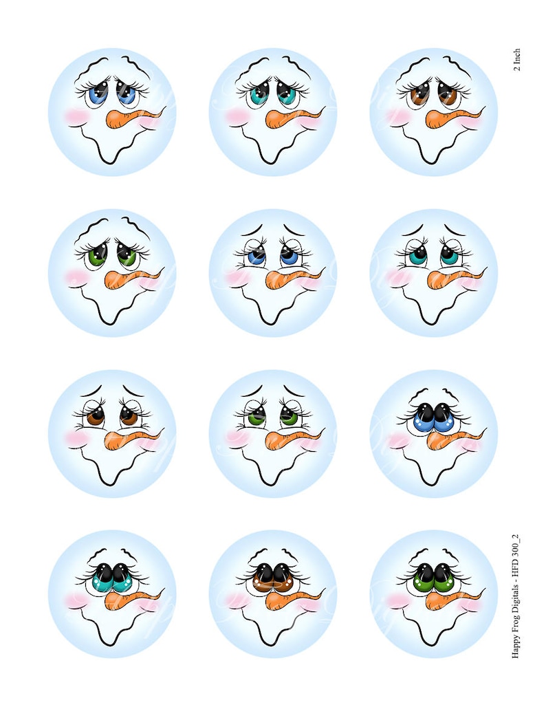 Snowmen Faces - Set 1 - 2.5", 2" - 300 HFD - Printable Download ...