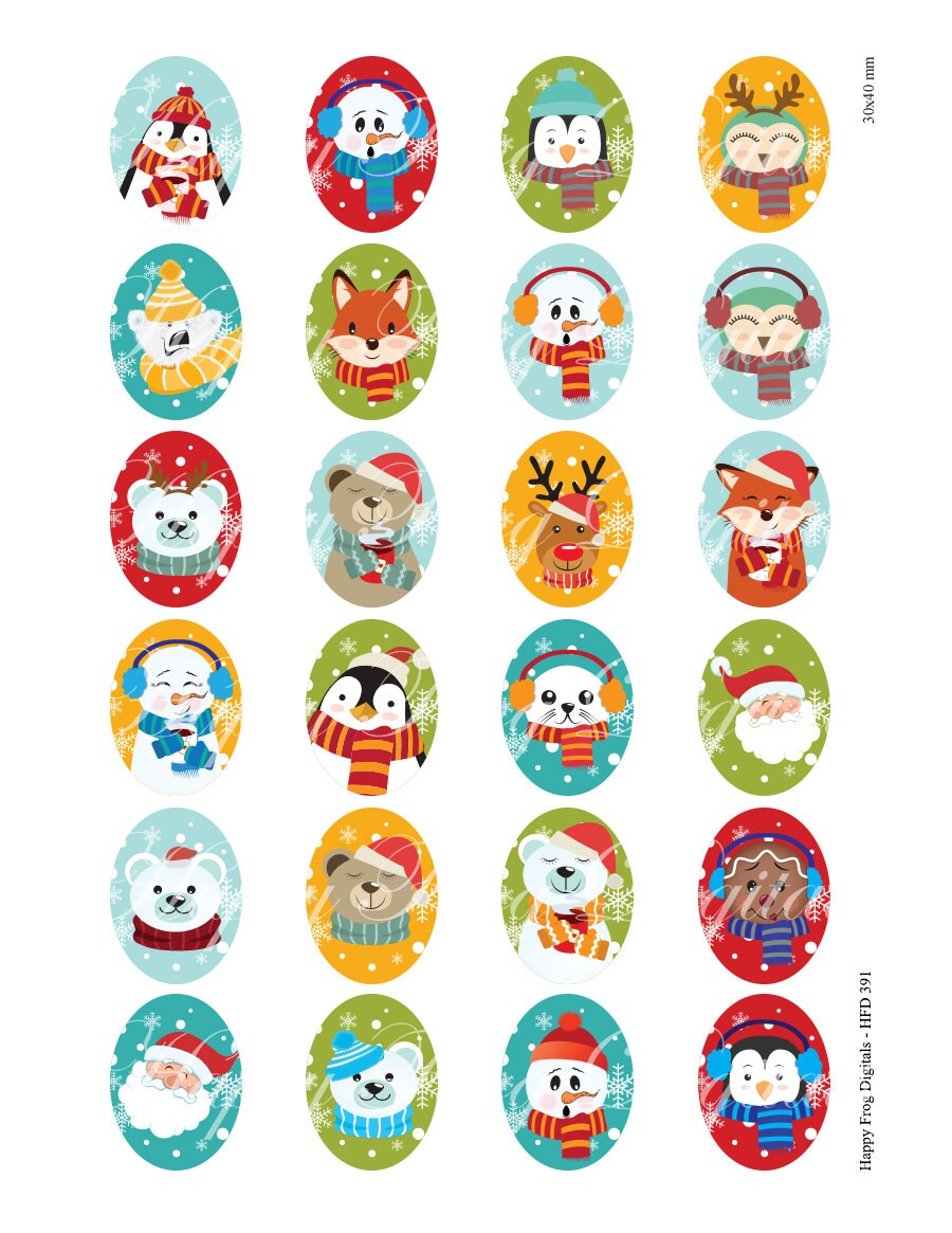 Winter Characters - 30x40, 18x25 and 13x18 Mm Ovals - Digital Collage ...