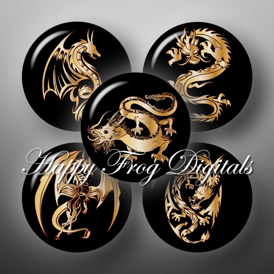 Golden Dragons - 12, 14, 16, 18, 20 Mm Circles - Digital Collage Sheet ...