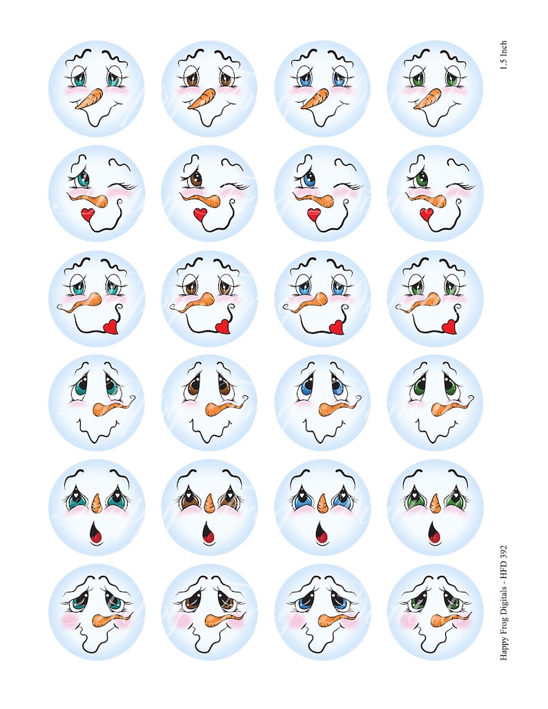 Snowmen Faces Set 2 12 14 16 18 20 Mm Circles - Etsy