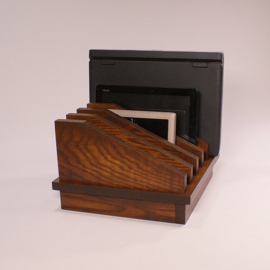 Tablet Horde / Multi Device Charging Station Oak W/ Mission Brown Holds ...