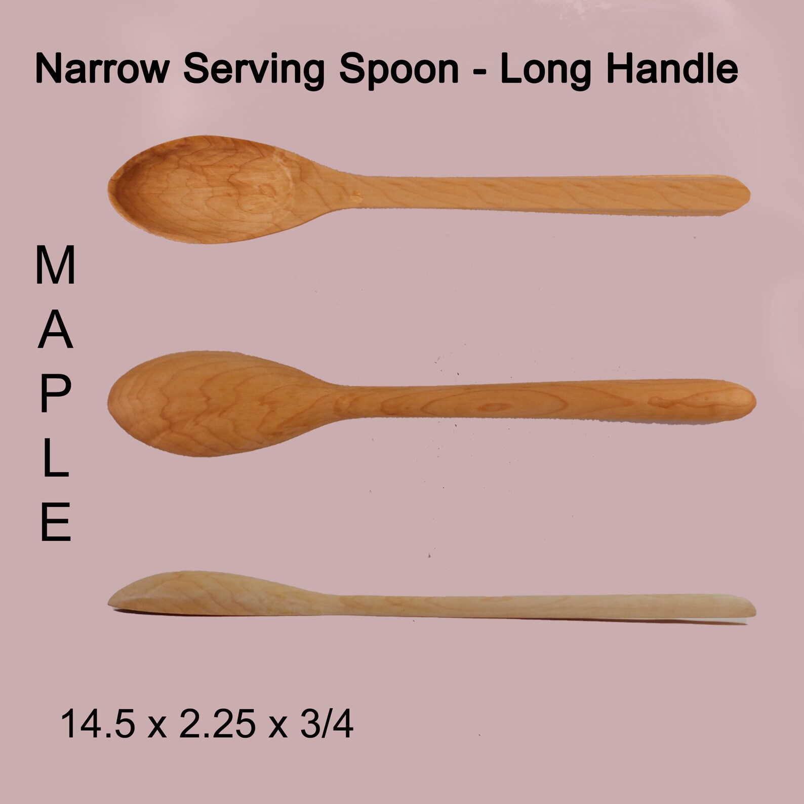 Wood Serving Spoon - Narrow Bowl - Long Handle - Maple or Cherry - 2.25 ...